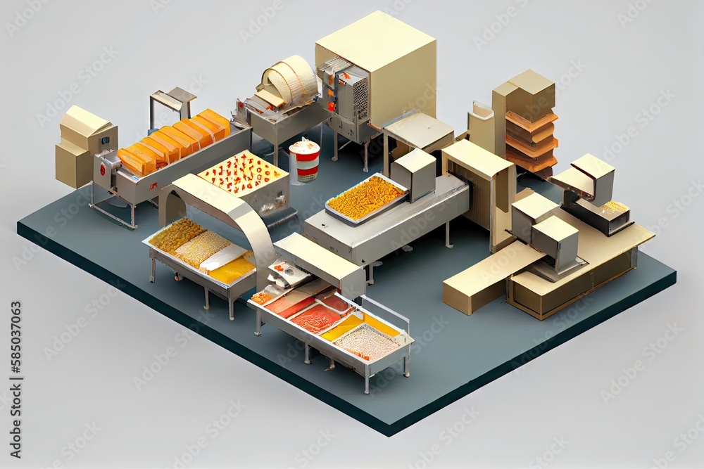 food factory, with conveyor belt system and assembly line for mass ...