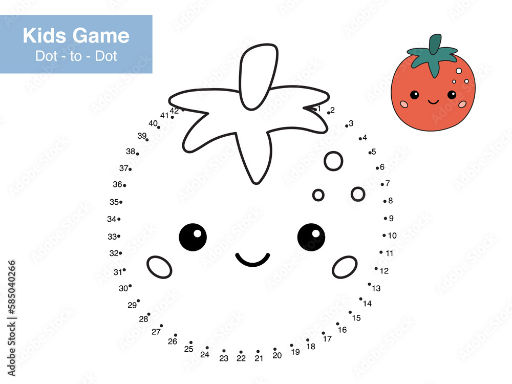 Number puzzle game. Dot to dot. Cute kawaii tomato with funny face ...