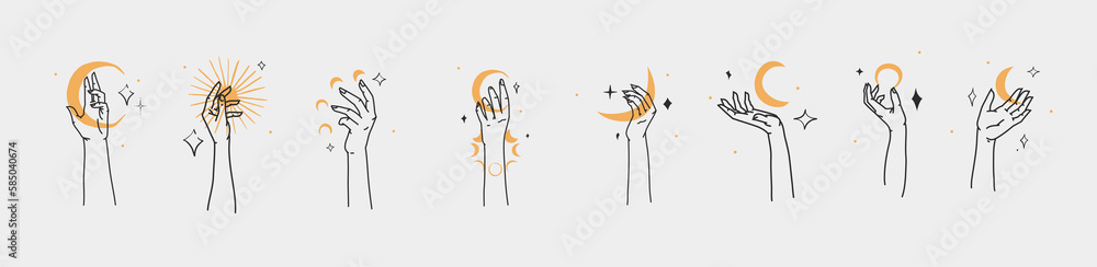 Hand drawn vector abstract outline,graphic,line art magic hands with ...