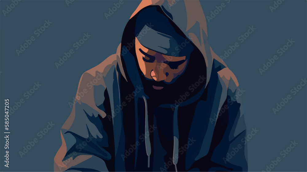 Sad depressed black man. Vector illustration of cartoon character ...