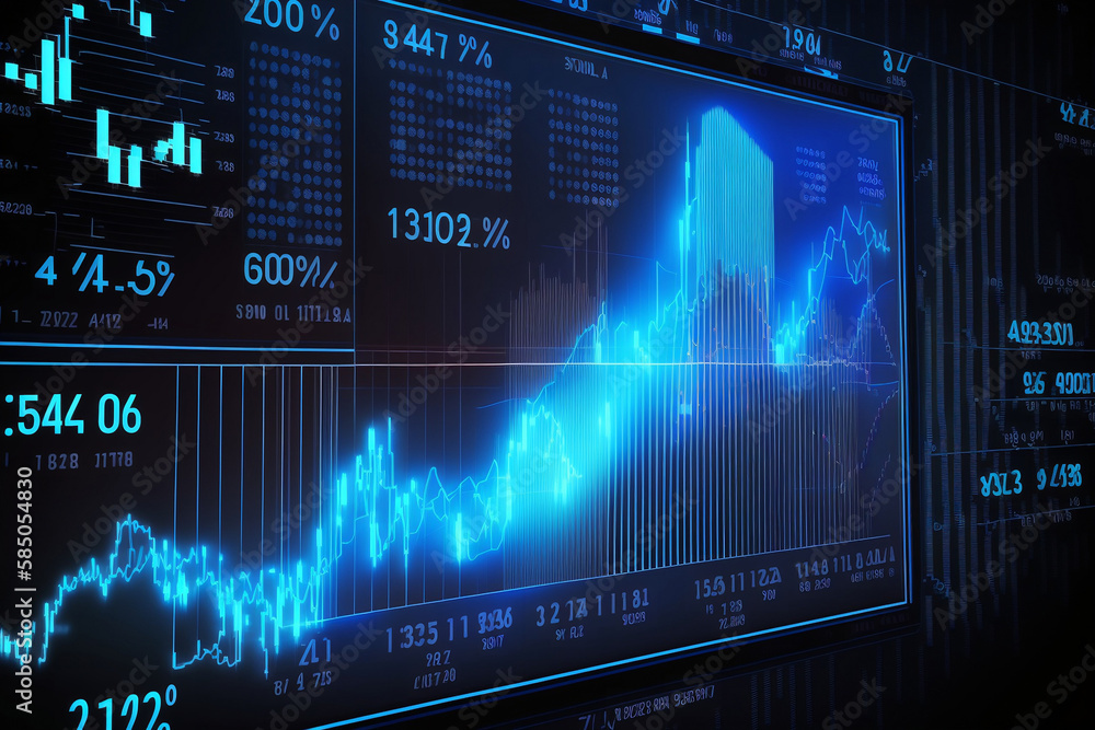Forex chart with statistic data and market quotes on digital screen ...