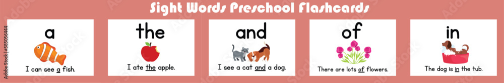 Peach Bordered Sight Words Preschool Flashcards, Kids learning Content ...
