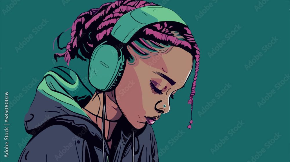 Sad depressed black woman. Vector illustration of cartoon character ...
