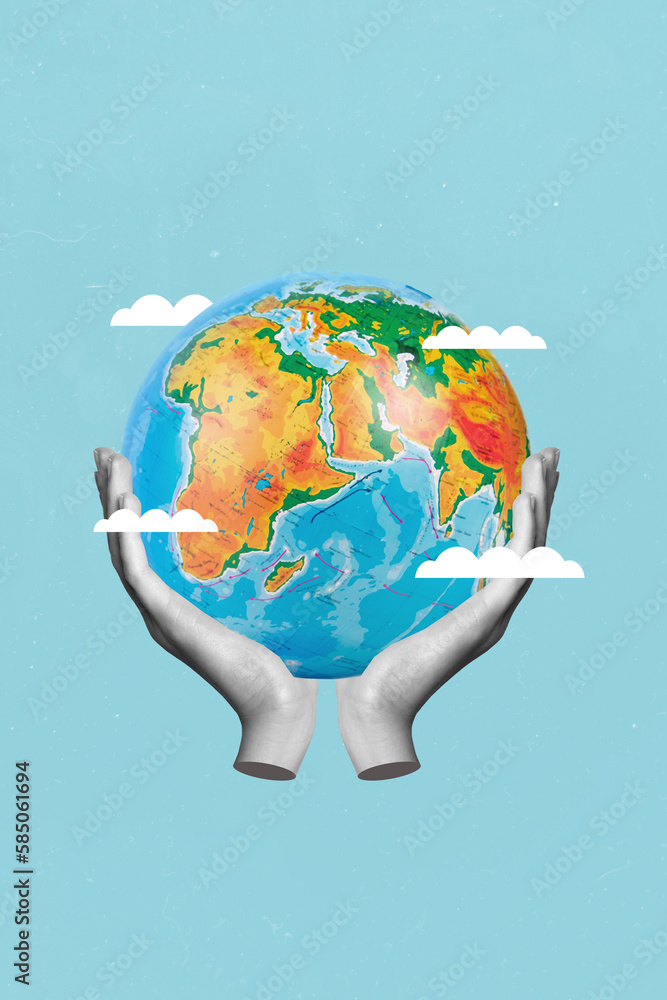 Magazine creative picture collage of huge big round earth planet eco ...