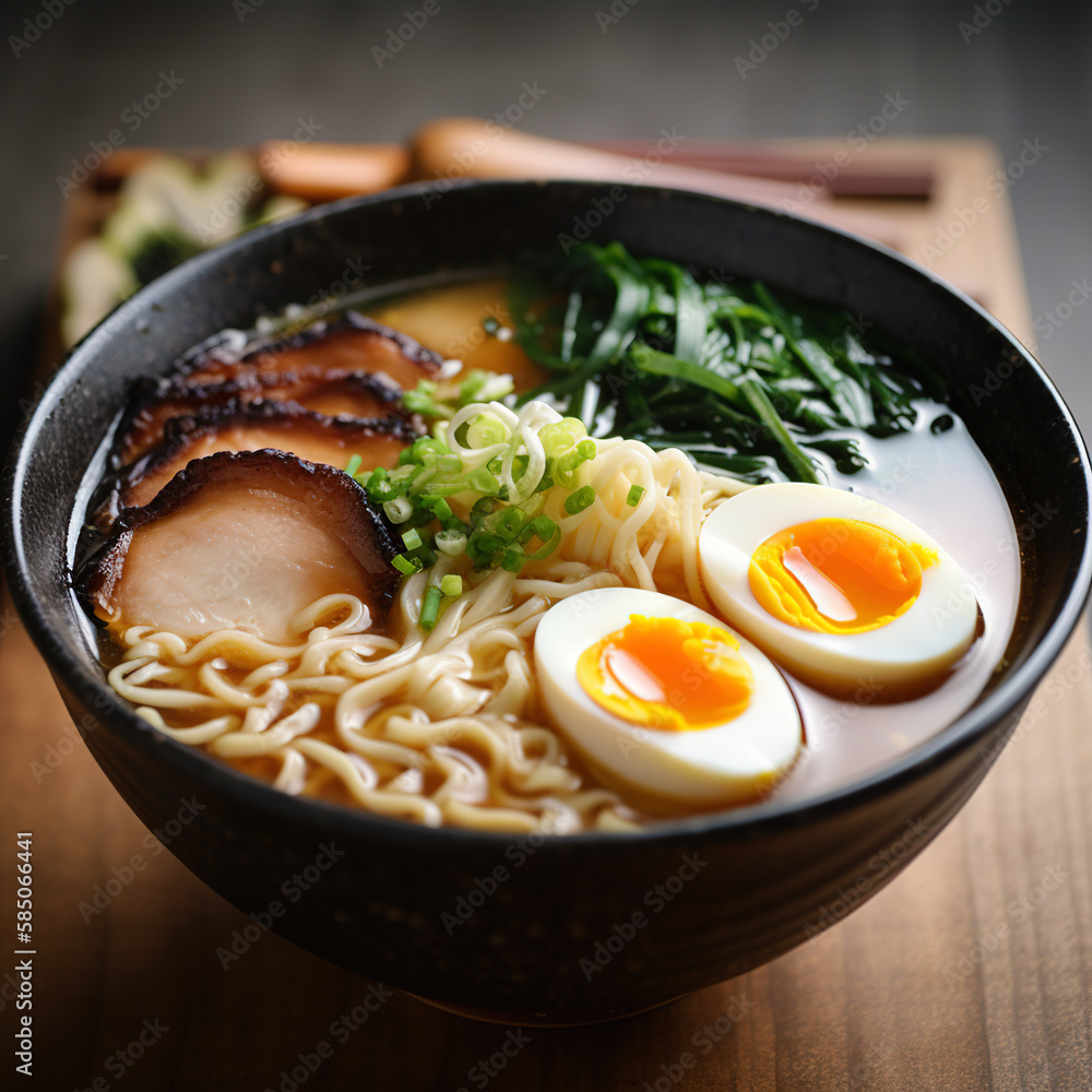 Ramen. Japanese ramen noodle soup in black bowl Stock Illustration ...