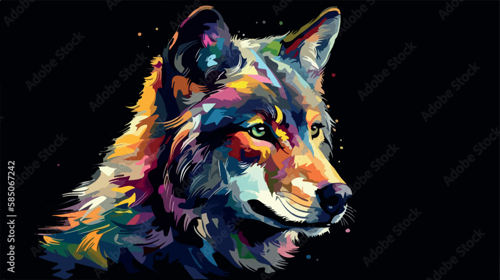 Wolf portrait. Colorful wildlife painting. Digital vector art of ...