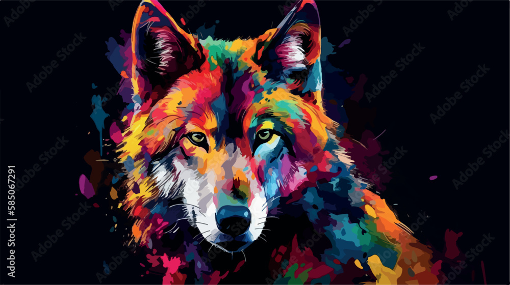Wolf portrait. Colorful wildlife painting. Digital vector art of ...