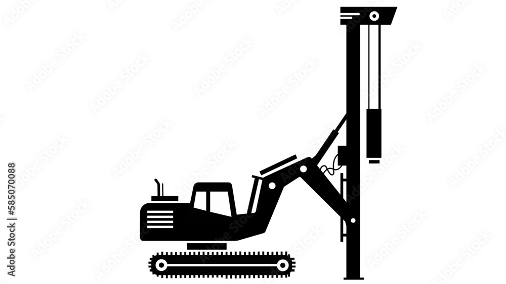 Pile driver icon for construction work. Flat vector graphic. Stock ...