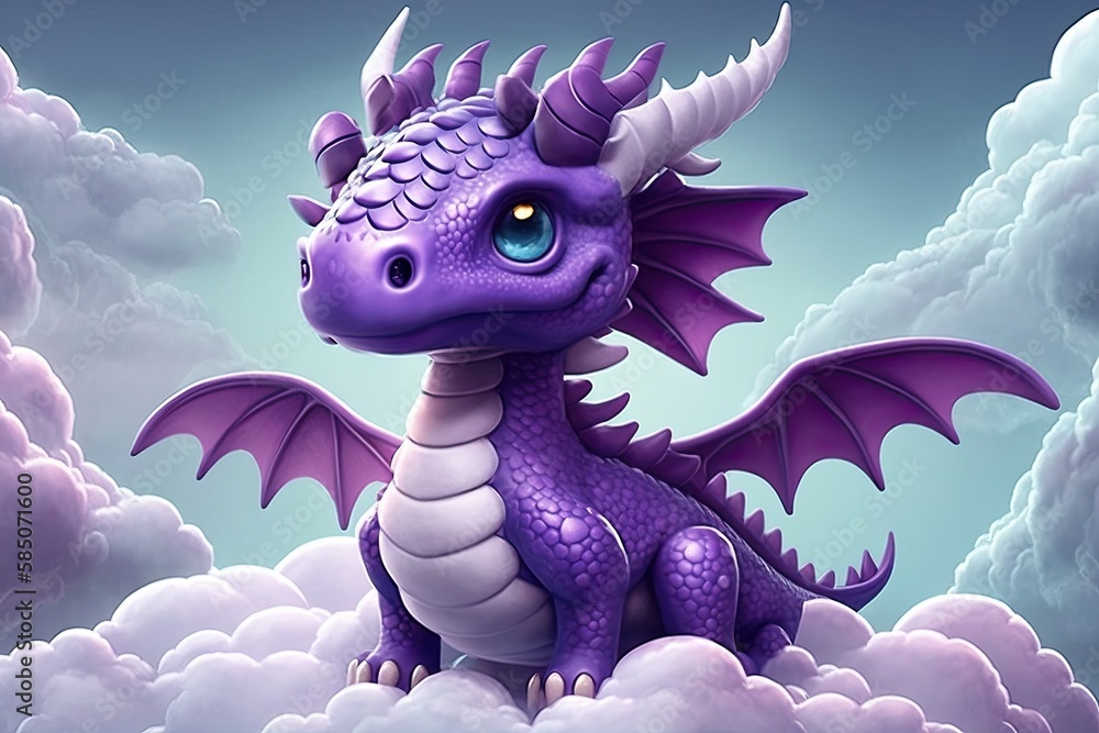 Cute Cartoon Purple Dragon Character in the Clouds (Generative AI ...