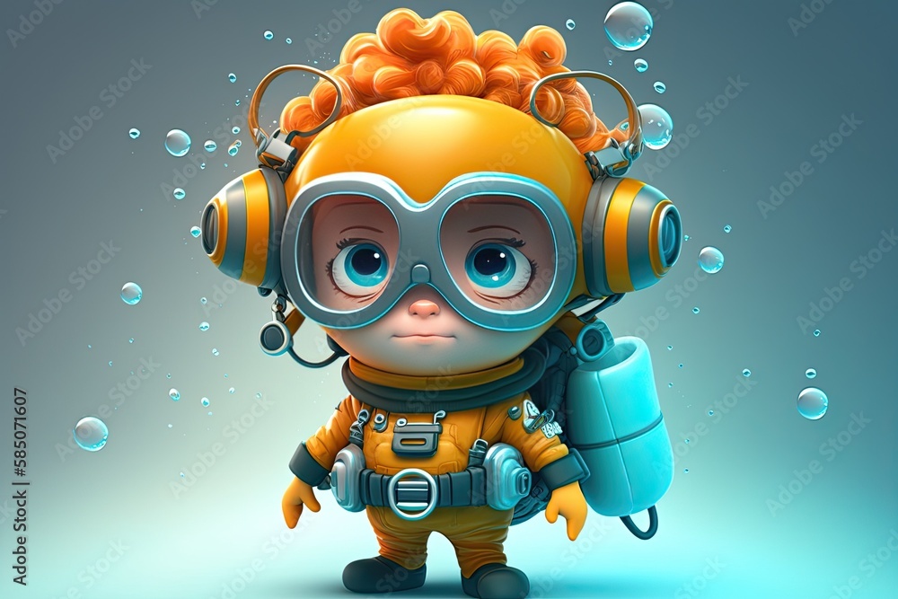 Cute Cartoon Boy Scuba Diver Underwater in the Ocean (Generative AI ...