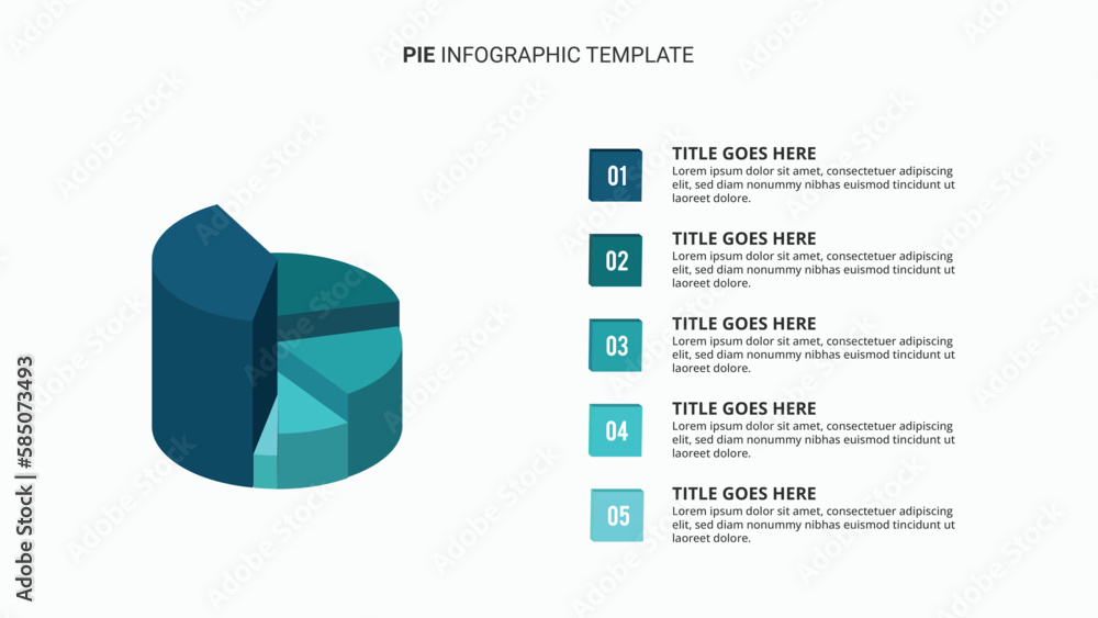 3D Pie Chart Infographic Template Design with 5 Slices Stock Vector ...