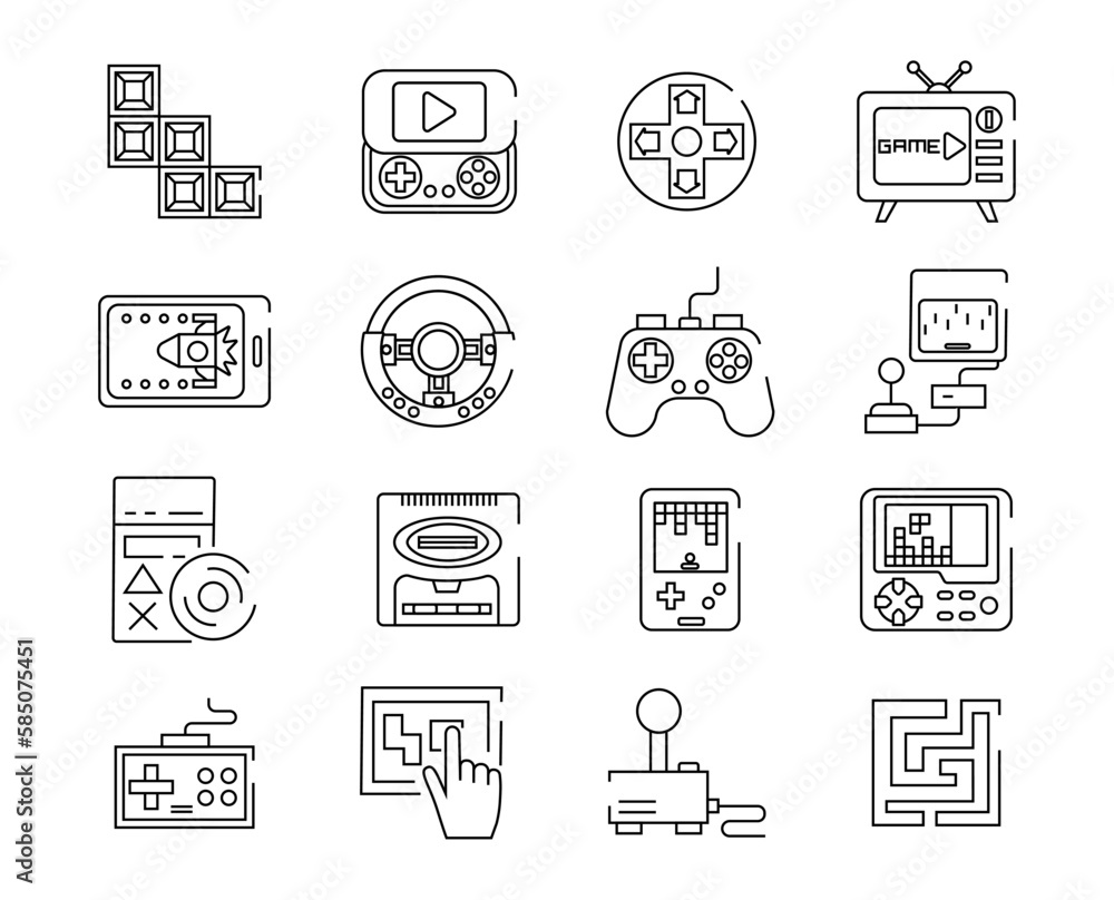 Retro game icons set. Collection of graphic elements for website ...