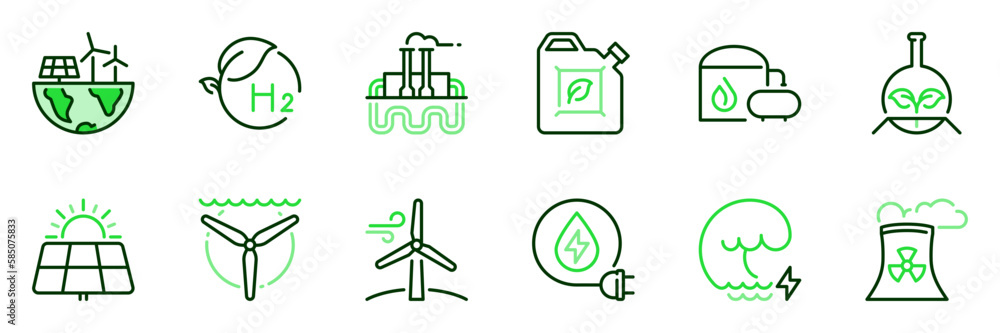Green energy. Ecology concept. Icons such as wind power, solar energy ...