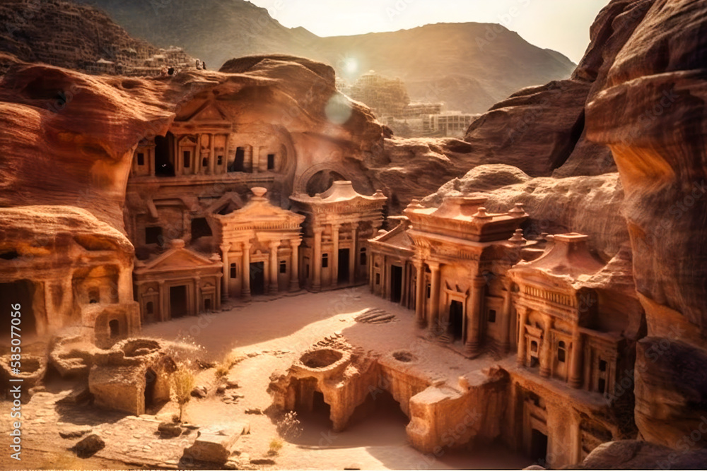 The towering sandstone formations of Petra in Jordan provide a historic ...