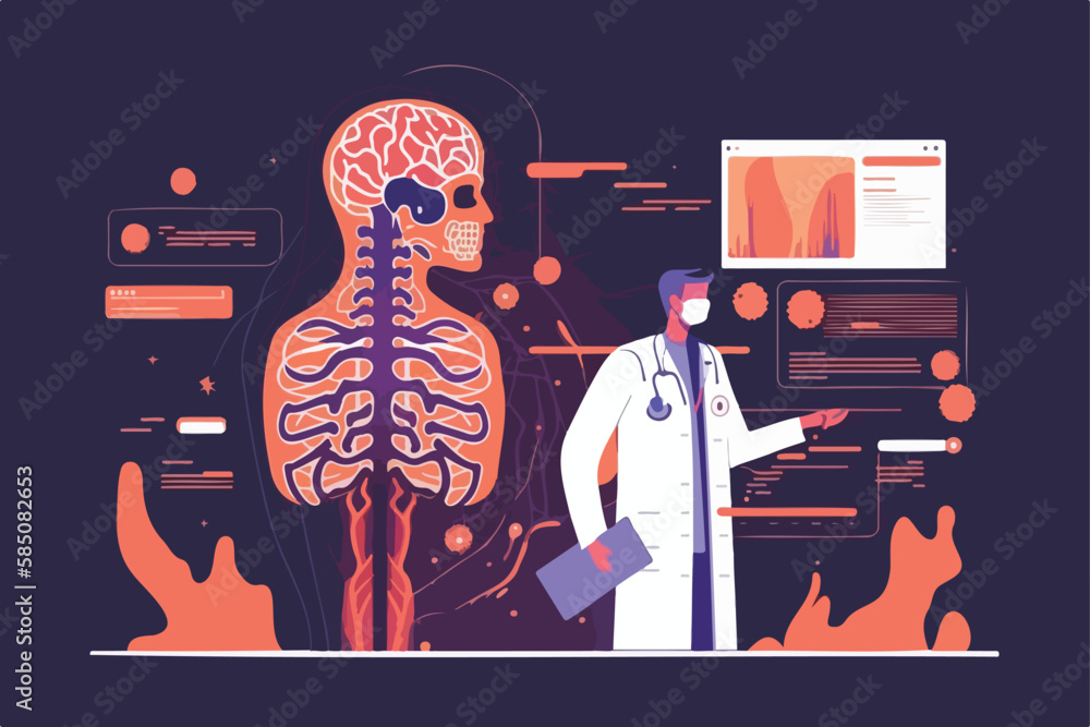 Doctor uses AI for medical diagnosis. Flat style vector illustration ...