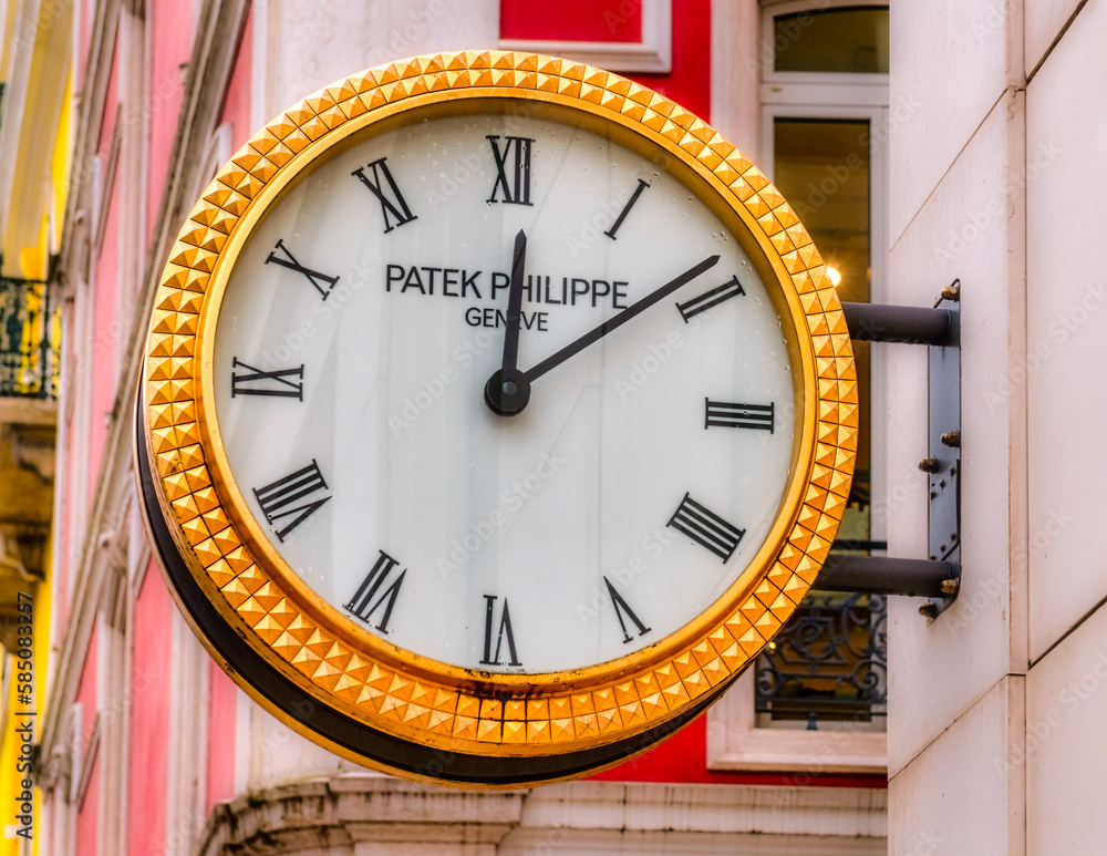 Patek Philippe clock at the entrance of a store, Lisbon, Portugal Stock ...