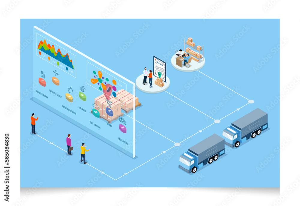 3D isometric Global logistics network concept with Transportation ...