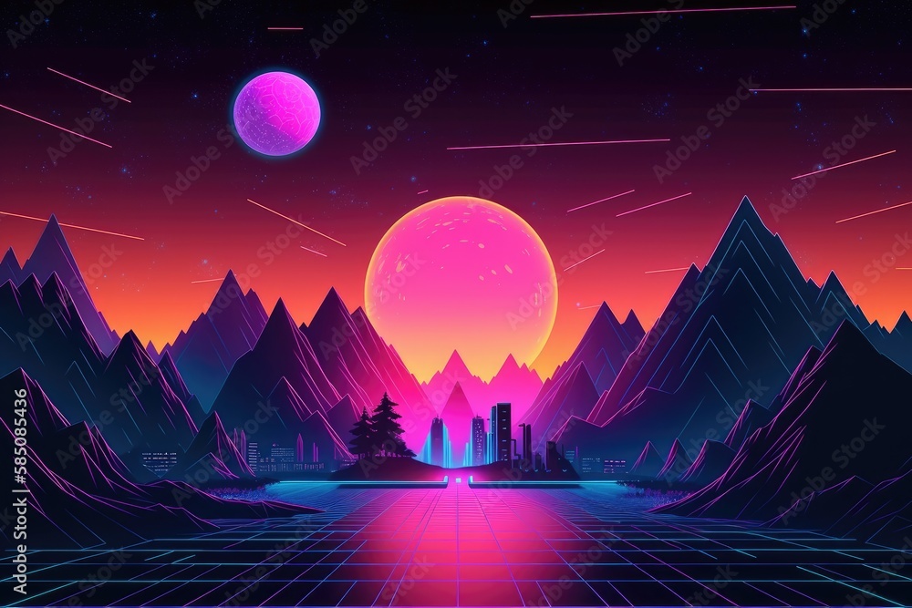 Retro Wave - Landscape Scene - Visualizer - Cyberpunk Synthwave Stock ...
