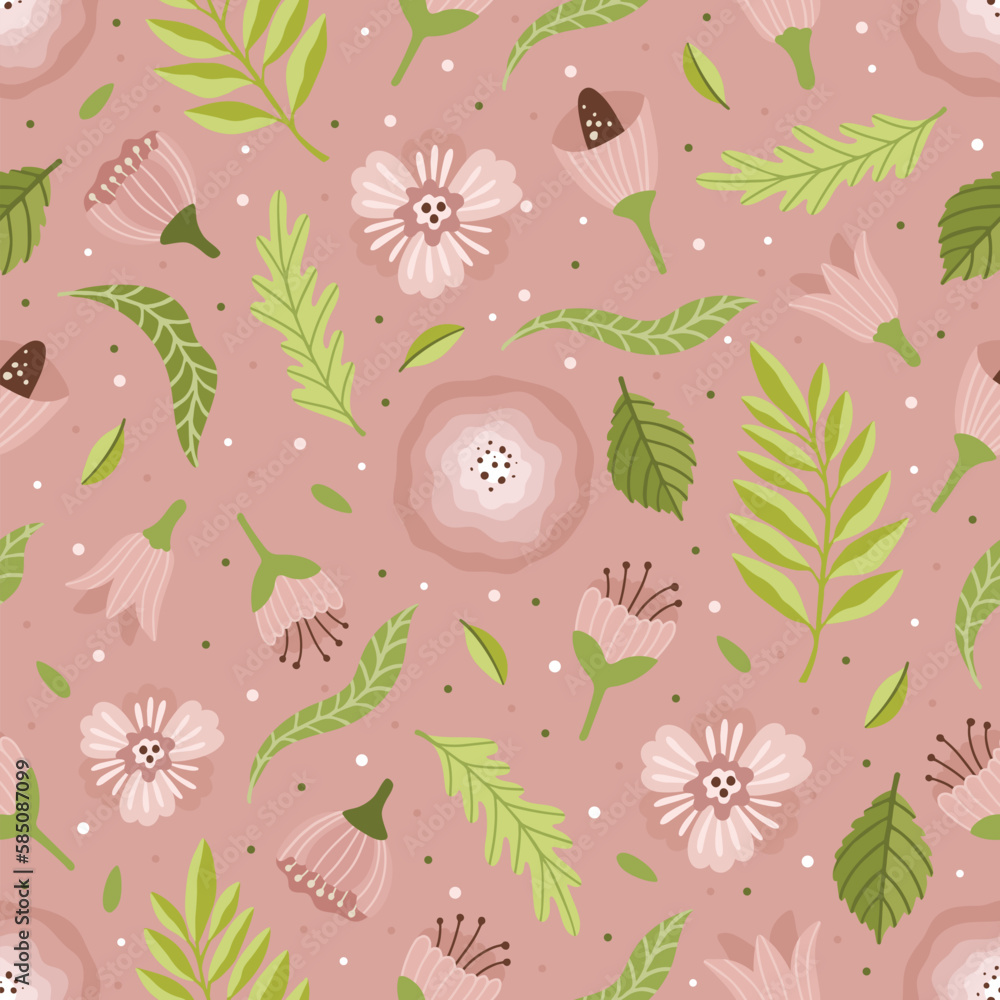 Seamless vector floral pattern, spring, summer backdrop. Hand drawn ...