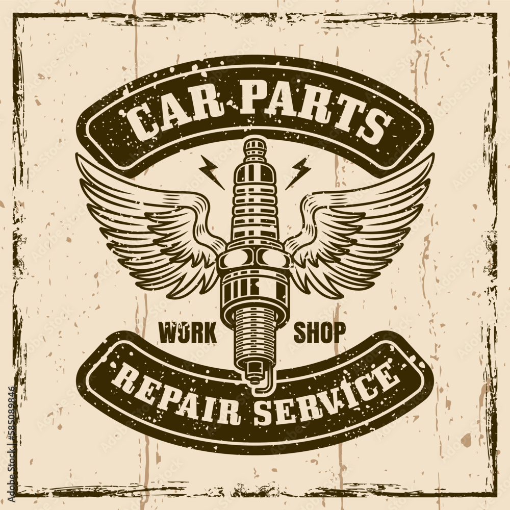 Spark plug with wings vector emblem, logo, badge, label, sticker in ...