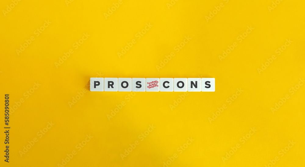 Pros and Cons Banner and Image Concept. Block Letter Tiles on Yellow ...