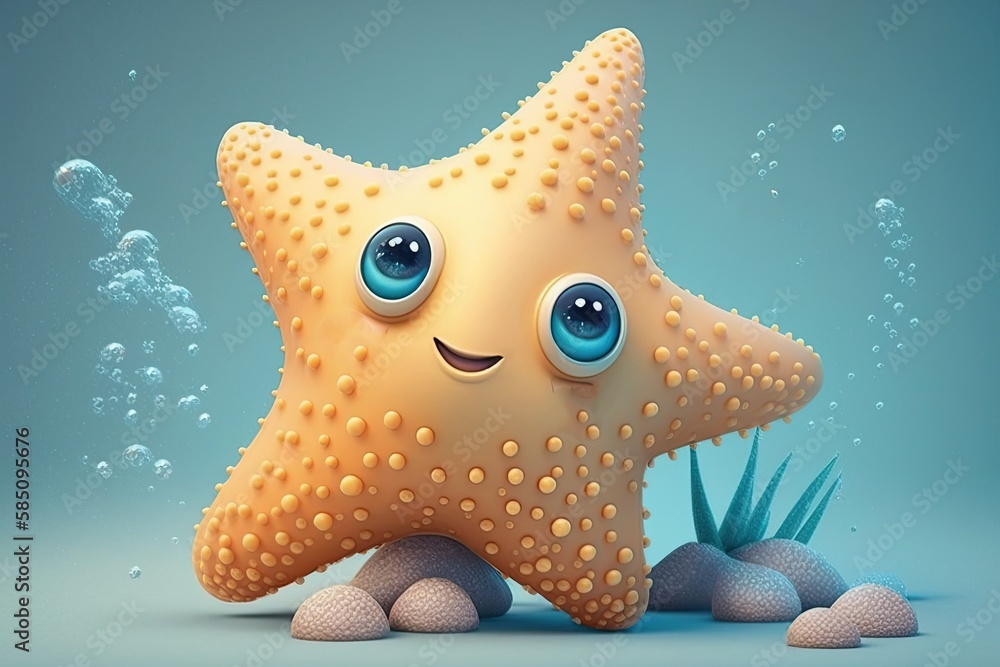 Cute Cartoon Starfish Character Underwater in the Ocean (Generative AI ...
