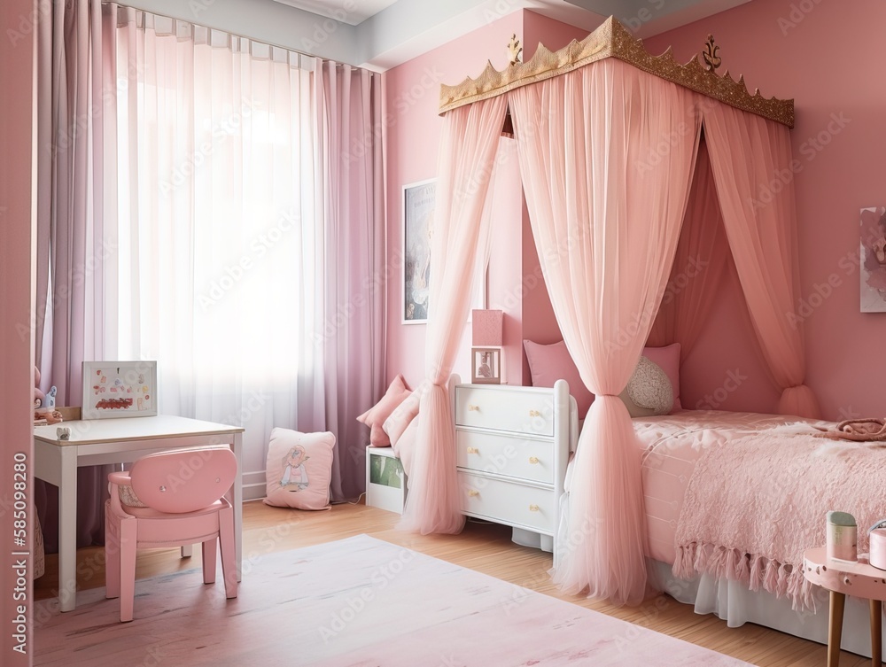Lovely cute kids princess bedroom room with toys, cloud lamps, moon ...