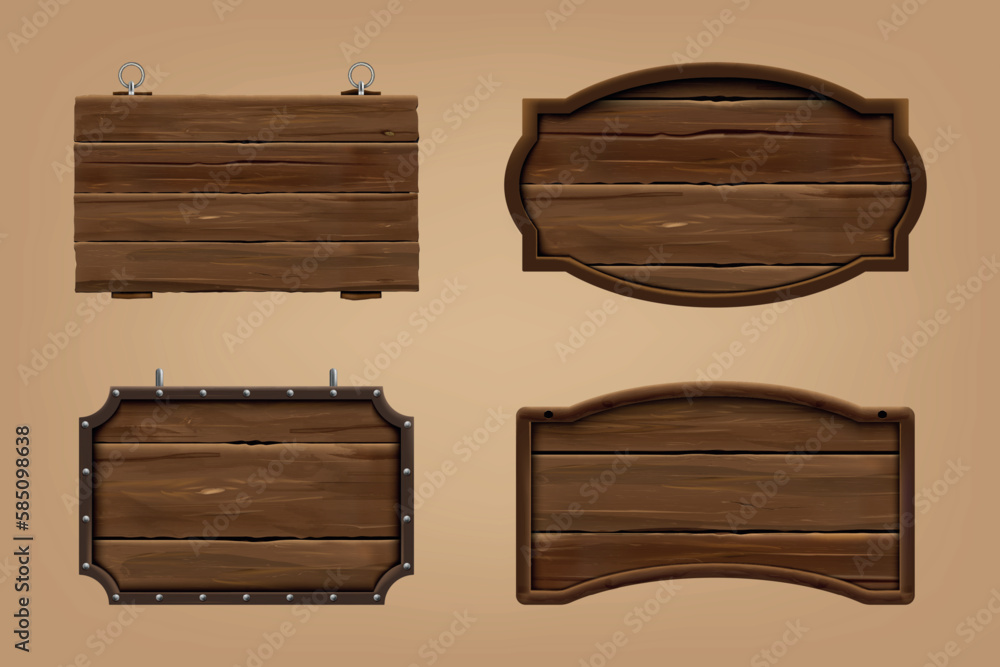 3D wooden sign boards. Wood texture. Natural timber. Old bar or saloon ...