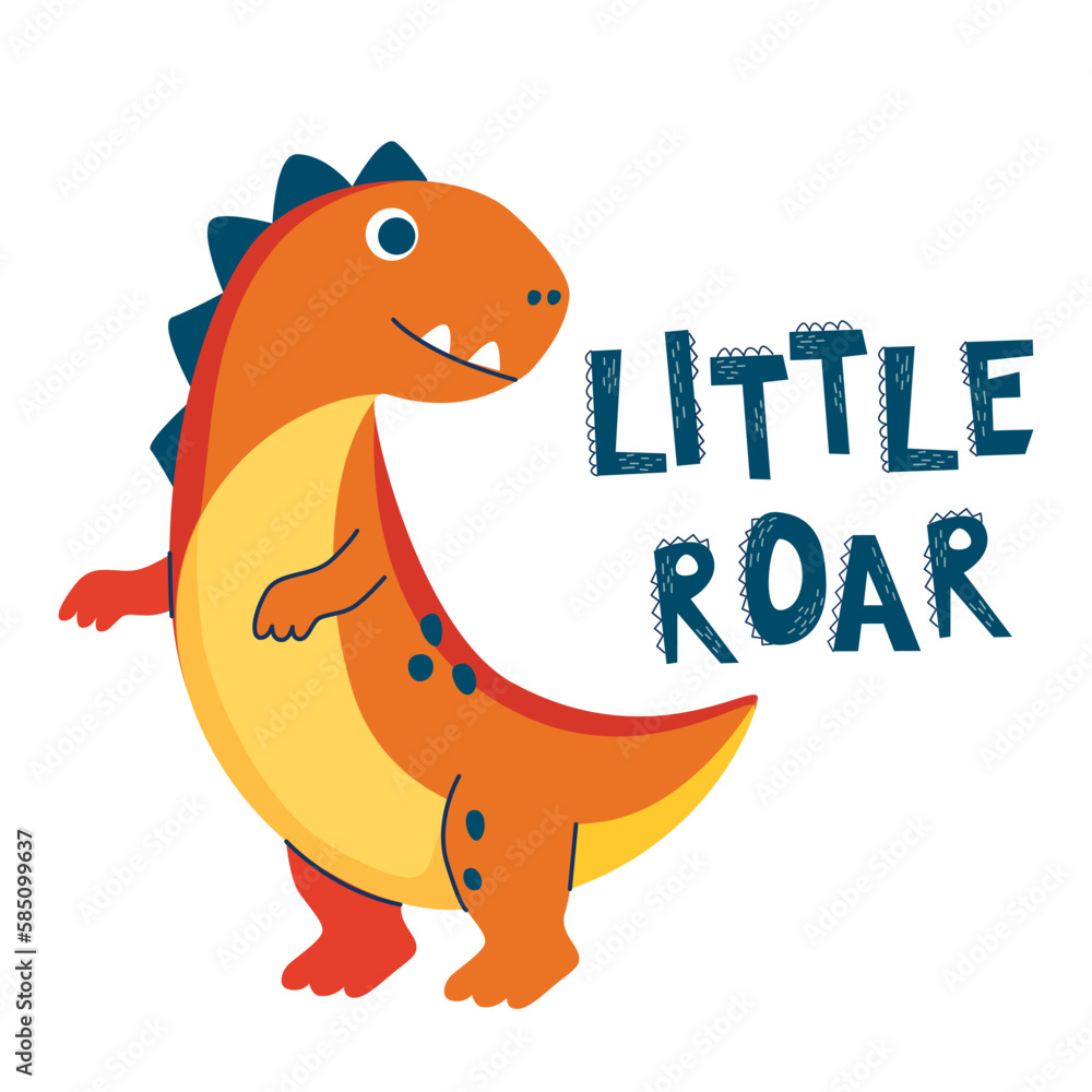 Dinosaur Little Roar lettering. Vector illustration in flat cartoon style. Childish design for ...
