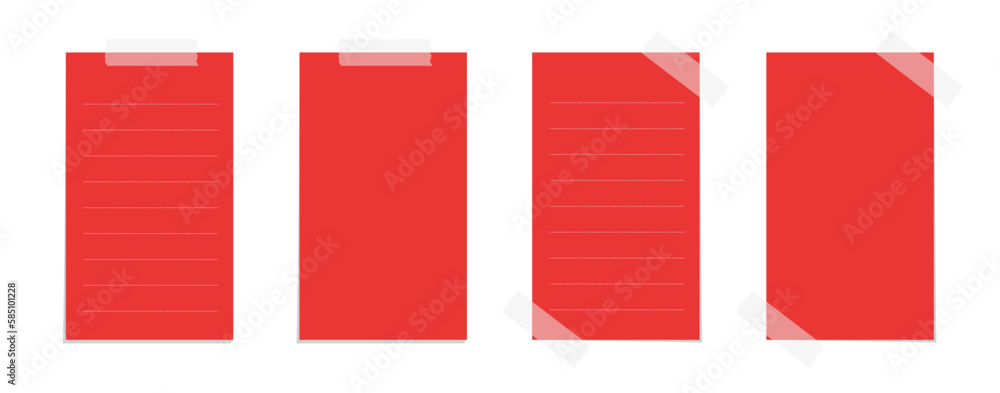 Vertical rectangle red sticky post note template. Taped office memo ...