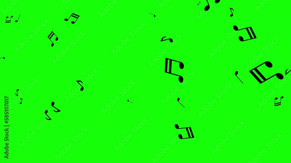 Loop animation with many music notes flowing on chroma key background ...