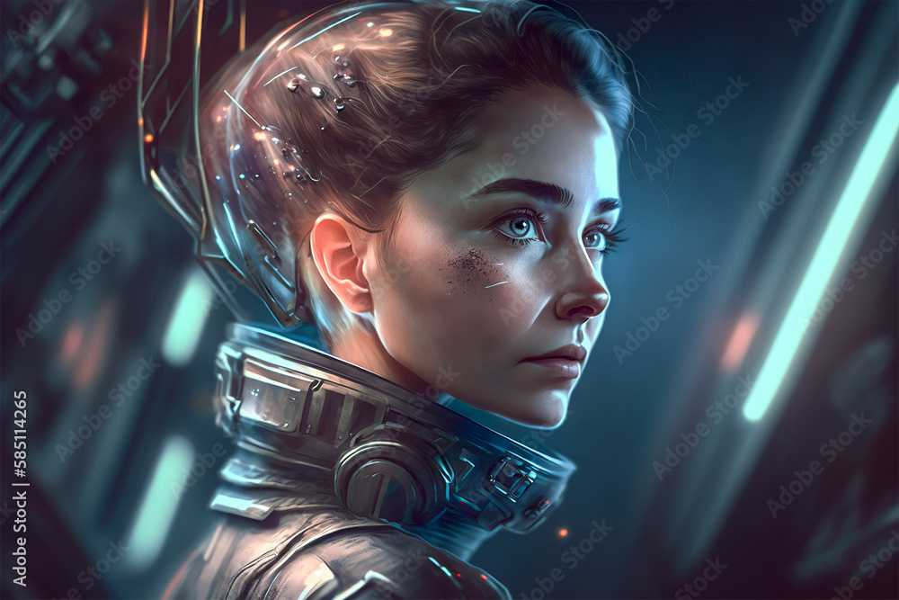 Woman In Space. Generative AI. A digital painting of a biomechanical ...