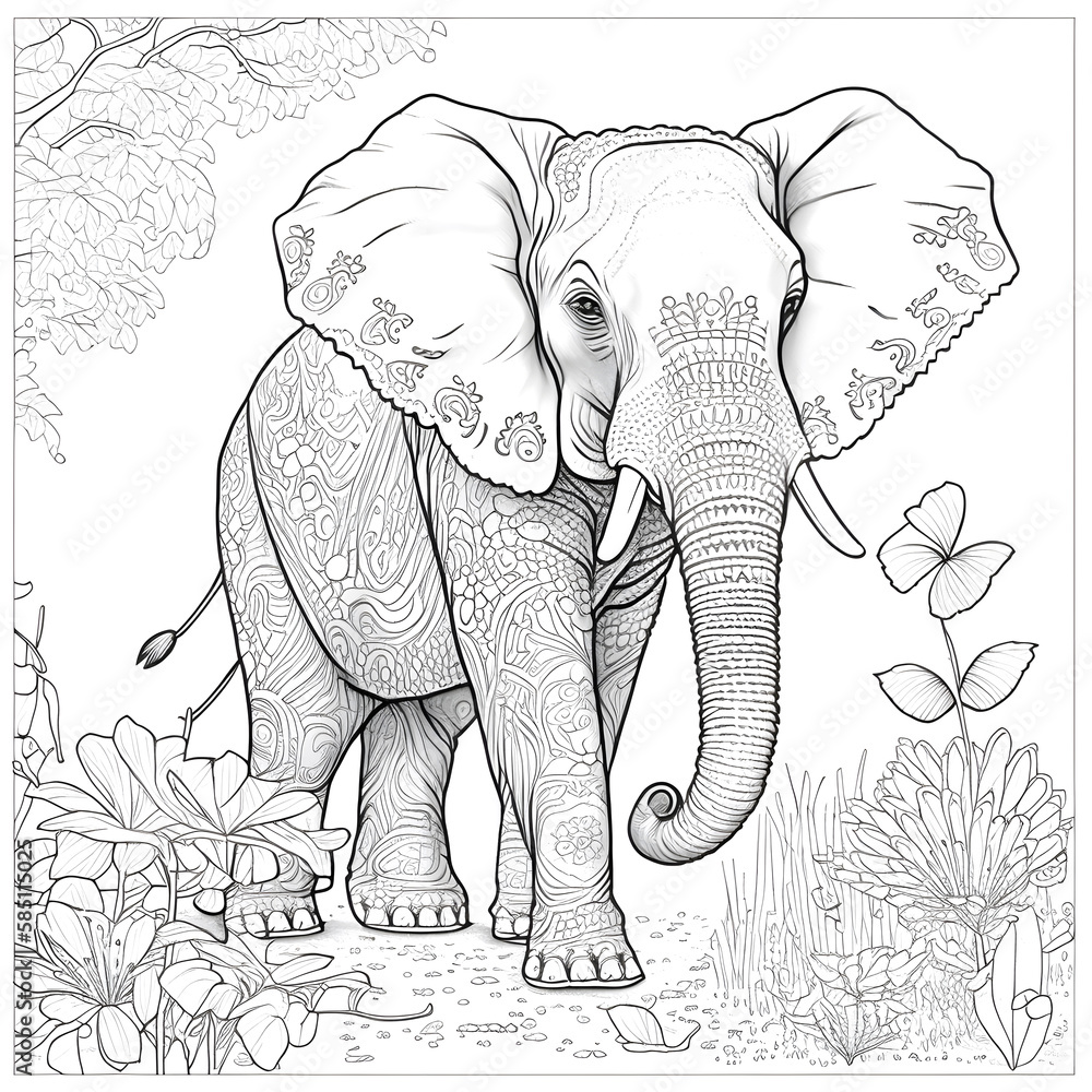 Elephant In The Jungle Coloring Page Netart