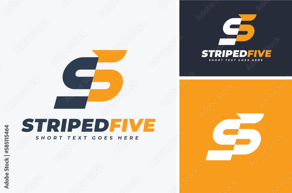 Initial Letter S Number 5 with Waving Flag Ribbon Stripes logo design ...