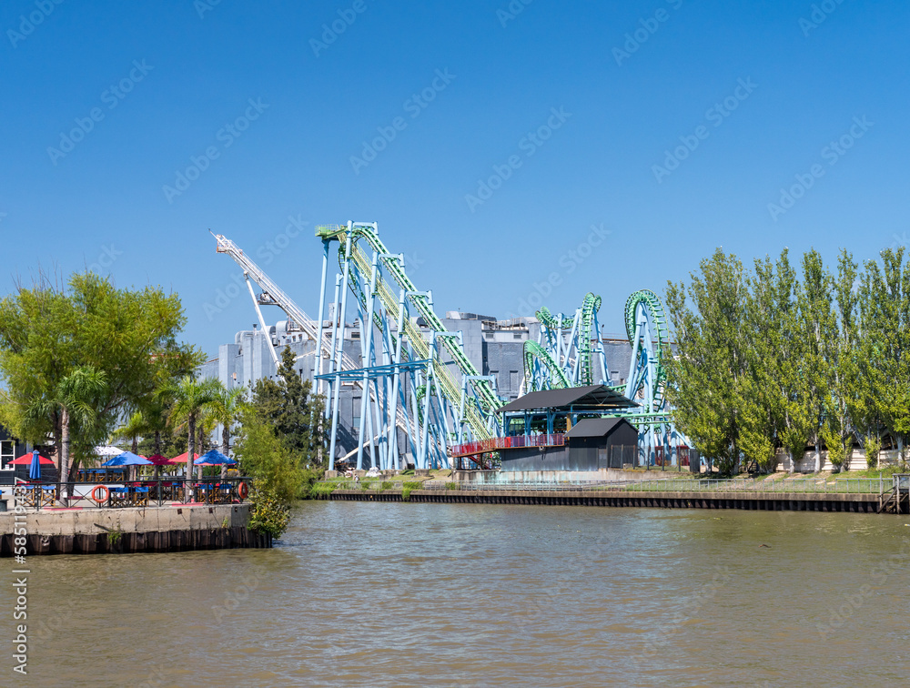 Roller coaster in the Parque de la Costa funfair and theme park in ...