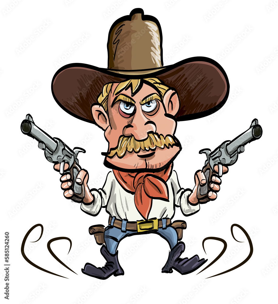 Cowboy with mustache and hat with pistols western style, illustration ...