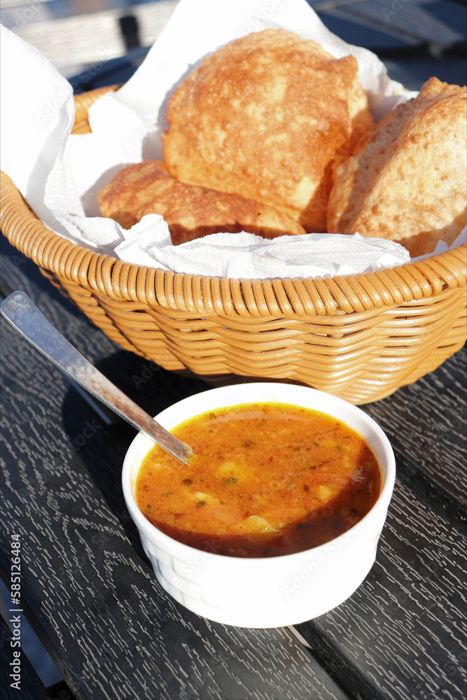 Indian cuisine - Puri Bhaji. It is a traditional breakfast dish in ...