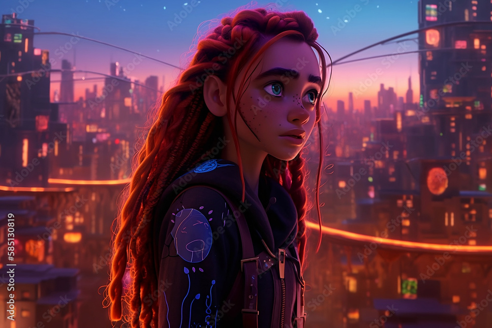 Non-Existent Person Fictional Animated Girl Character in a Futuristic ...