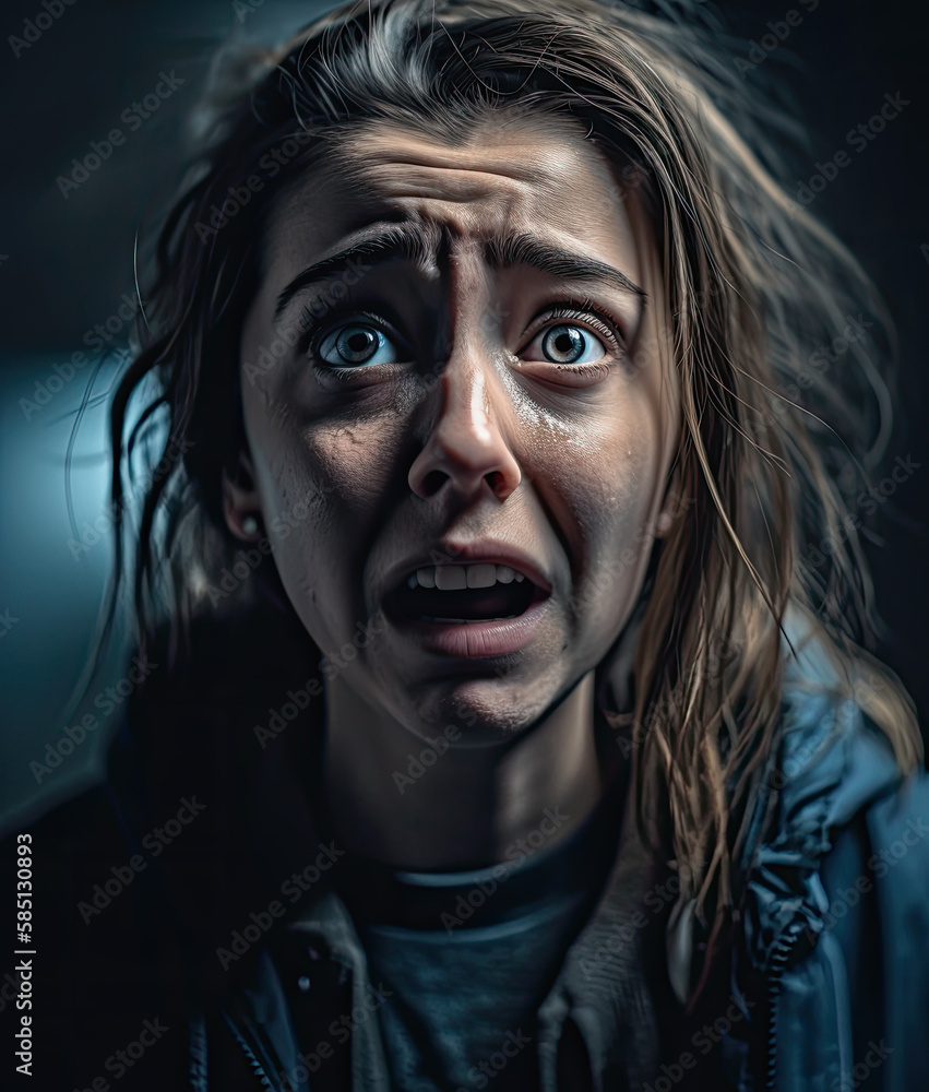 Terrified Female-Scared Girl Portrait-Generative AI Stock Illustration ... Terrified Female-Scared Girl Portrait-Generative AI Stock Illustration ...