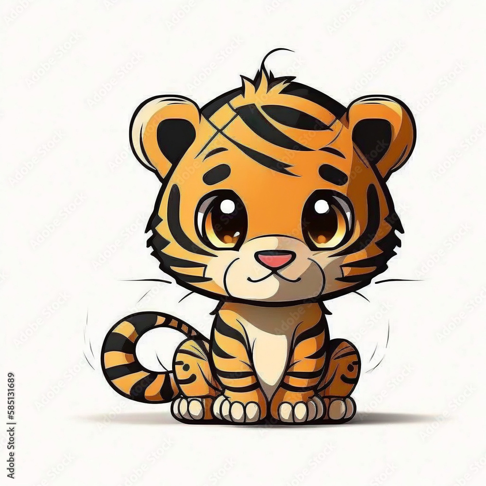 Chibi Tiger cute cartoon. Generative ai. Stock Illustration | Adobe Stock