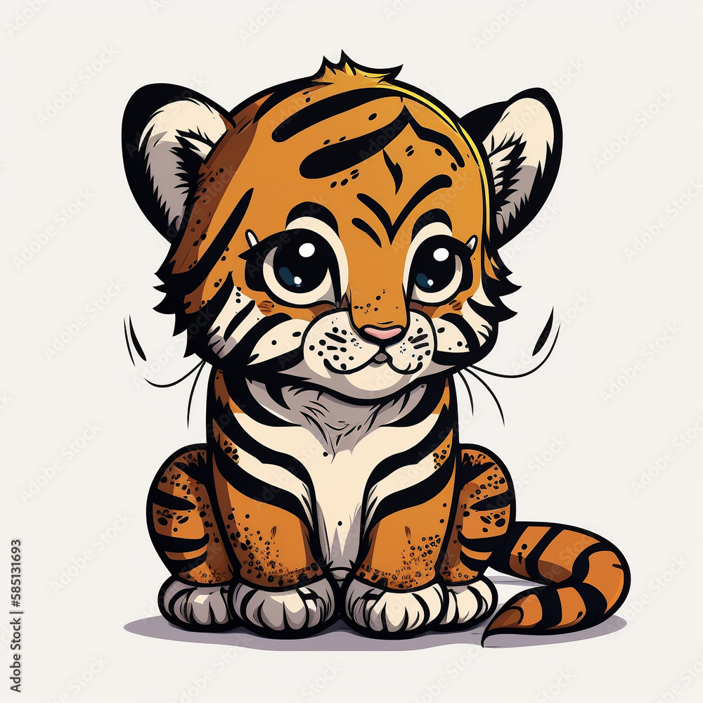 Chibi Tiger cartoon. Generative ai. Stock Illustration | Adobe Stock