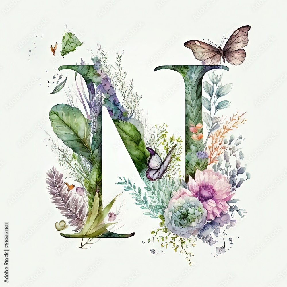 beautiful floral monogram letter N for your wedding invitation card ...