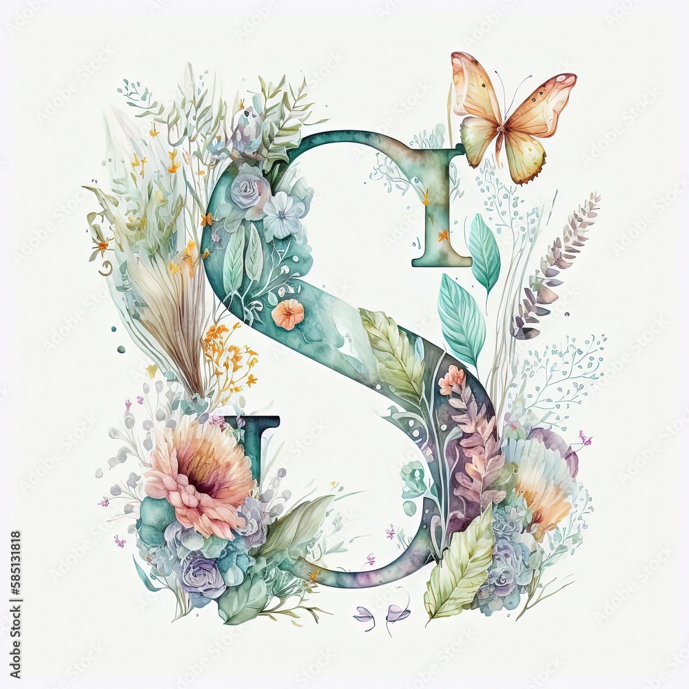 beautiful floral monogram letter S for your wedding invitation card ...