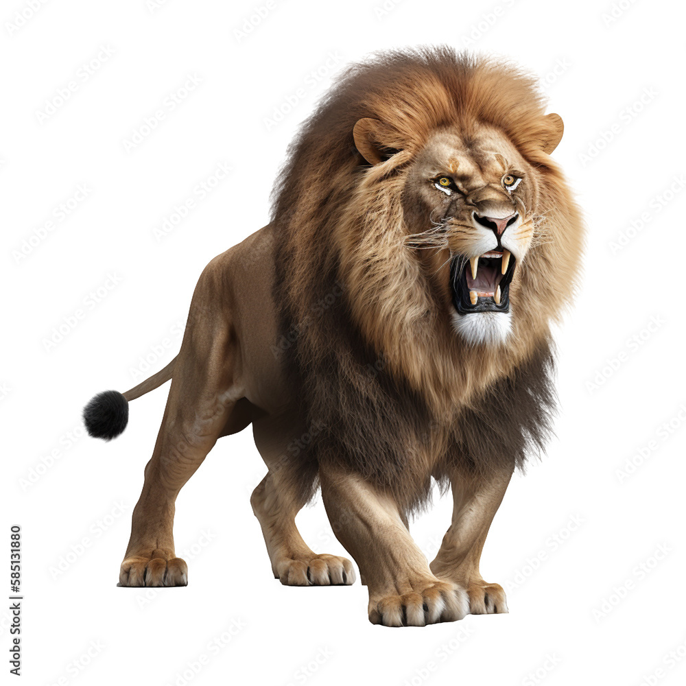 Lion angry, roaring, Panthera Leo, isolated on transparent background ...