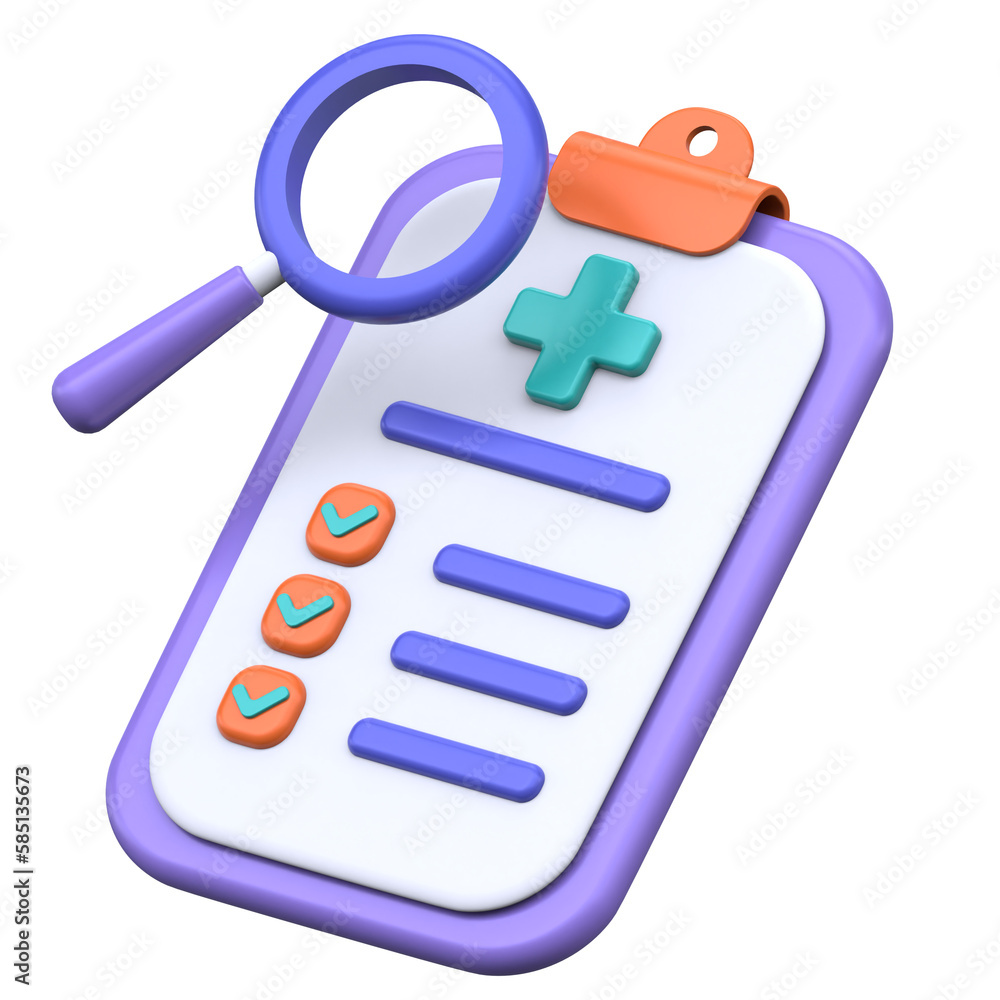 Health insurance 3d render. Medical checkup document for doctor and ...