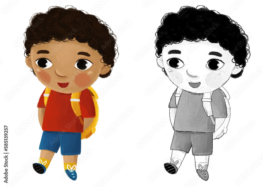 cartoon child kid boy pupil going to school learning childhood ...
