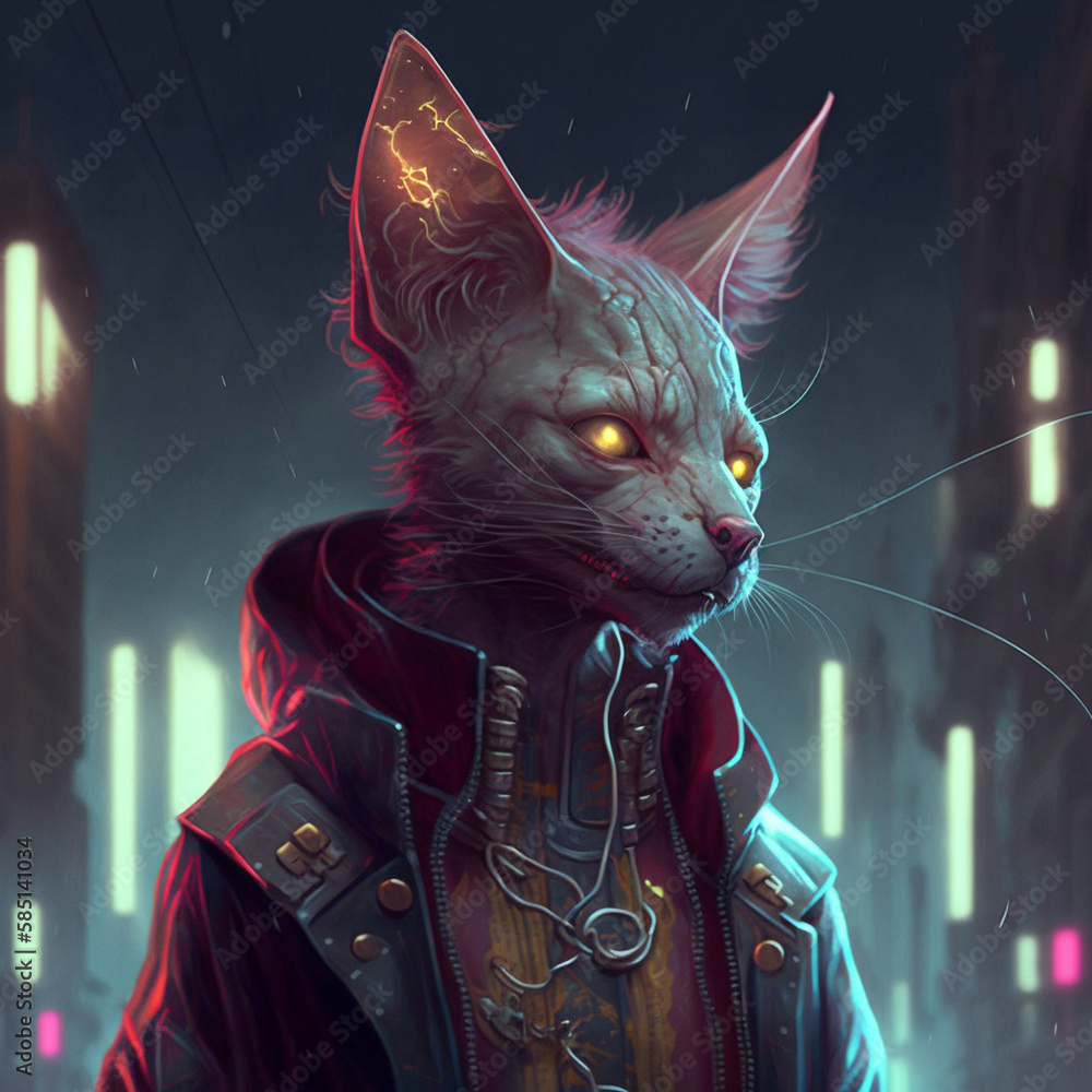 Long shot of an Anthropomorphic Turkish Angora,illustration,created ...