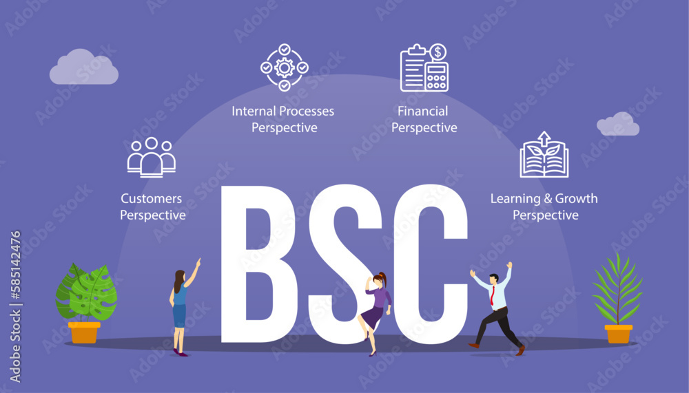 bsc balance scorecard concept with big word text and people with ...