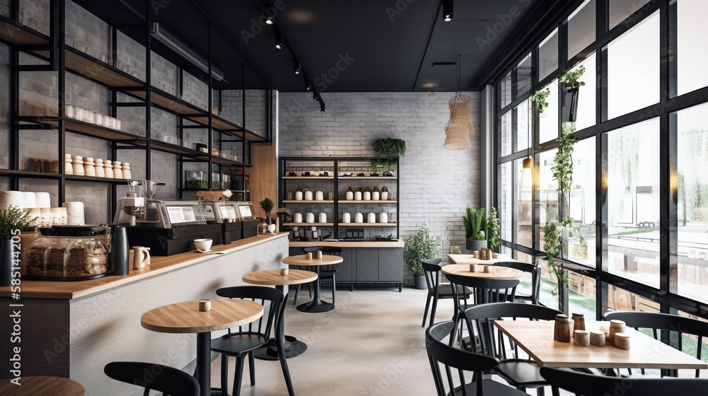 Generative AI in the interior of a modern café Stock Illustration ...