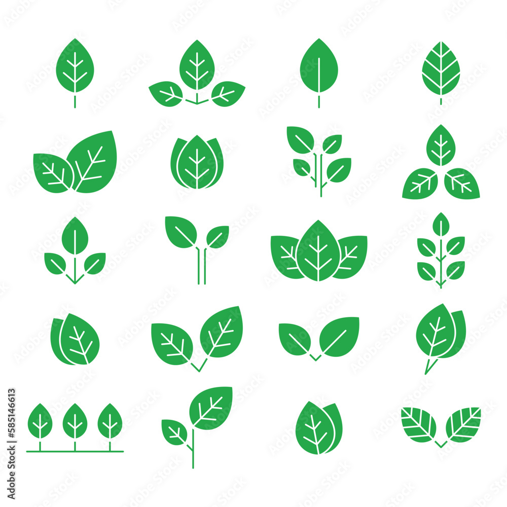 Simple leaves vector green color isolated on white background. Leaves ...